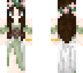 my skin green dress pink flowers | Minecraft Skin