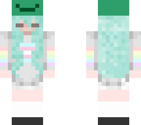 soft girl frog hat skin with rainbow sleeves | Minecraft Skin