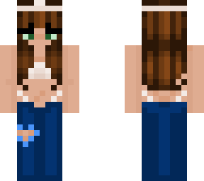 cyber y2k brown hair jeans tiara green eyes | Minecraft Skins