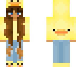 Cute Girl in yellow duck costume with ripped jeans | Minecraft Skin