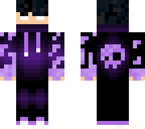 Purple neon hoodie with black hair | Minecraft Skin