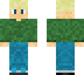 Blonde boy wearing green jumper and jeeans | Minecraft Skin