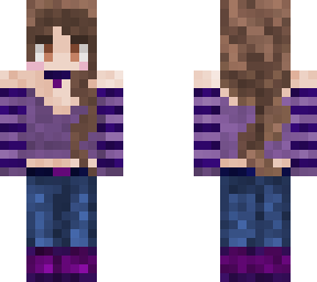 Girl with brown wavy hair, purple striped top | Minecraft Skin