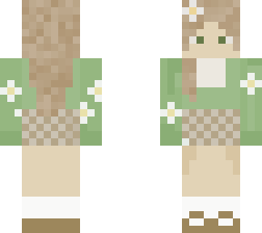 Green cardigan cottagecore girl | Minecraft Skin