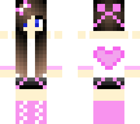 cute pink heart girl | Minecraft Skin