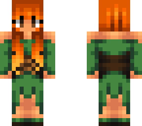 Cute Ginger in Green Dress & Corset | Minecraft Skin
