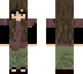 baggy green and black+mahogany brown haired girl | Minecraft Skin