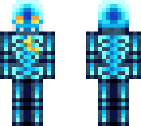 Glowing Blue Skeleton with Gold Heart | Minecraft Skin
