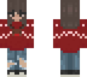 Brown Hair Girl in Red Christmas Sweater / Jumper ( ripped jeans ...
