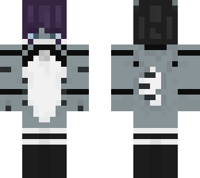 Grey tiger furshark w/ chest harness, black socks and purple/black hair ...