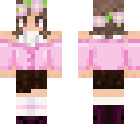 Cute pink outfit with heels and flower crown | Minecraft Skin