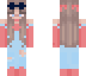 cute red girl with glasses and overalls | Minecraft Skin