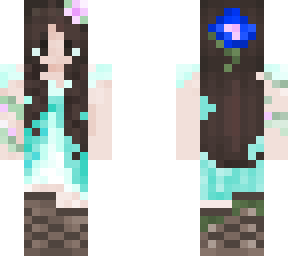 Teal dress pink flower | Minecraft Skin