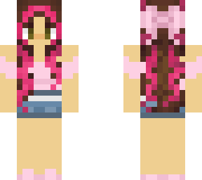 pink off-shoulder top and denim shorts! | Minecraft Skin