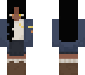 Tan girl in blue cardigan | Minecraft Skin