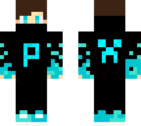 Tech Blue Skin With P letter and creeper face at the back | Minecraft Skin