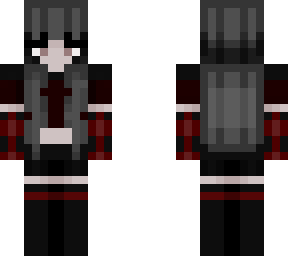Black hair, red outfit, fem | Minecraft Skin