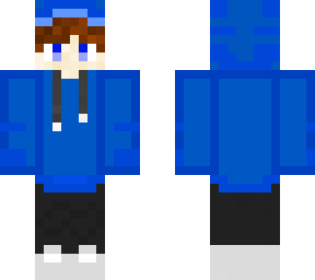Curly/fluffy hair boy in blue hoodie (4px | Minecraft Skin