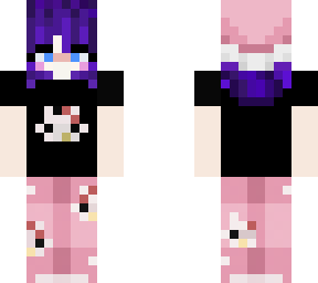 Purple haired girl with hello kitty pajamas | Minecraft Skin
