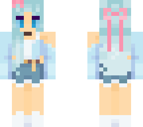 cute blue girl with pink bows in hair | Minecraft Skin