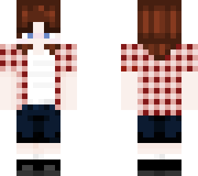 person with brown hair, checkered shirt and jorts | Minecraft Skin