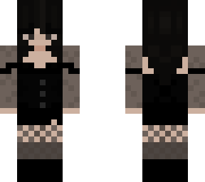 Dark Brown Hair Girl Trad Goth Style Corset Miniskirt Black Boots (SLIM ARMS) | Minecraft Skin