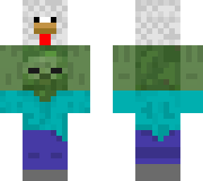 small zombie holding a fat chicken (without feet) | Minecraft Skin