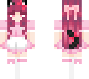 Jess's Pink Maid Dress w/cat ears & tail | Minecraft Skin