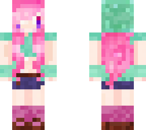 pink hair girl with green jumper | Minecraft Skin