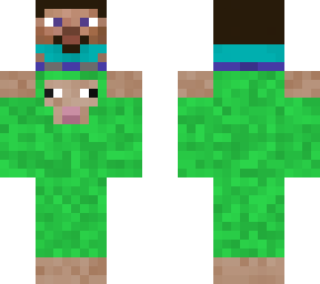 Green Sheep holding Steve | Minecraft Skin